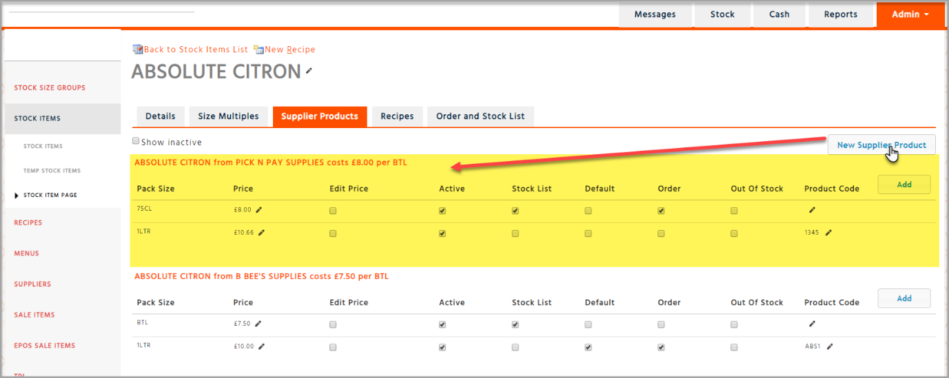 Enterprise - Stock Admin - Stock Items